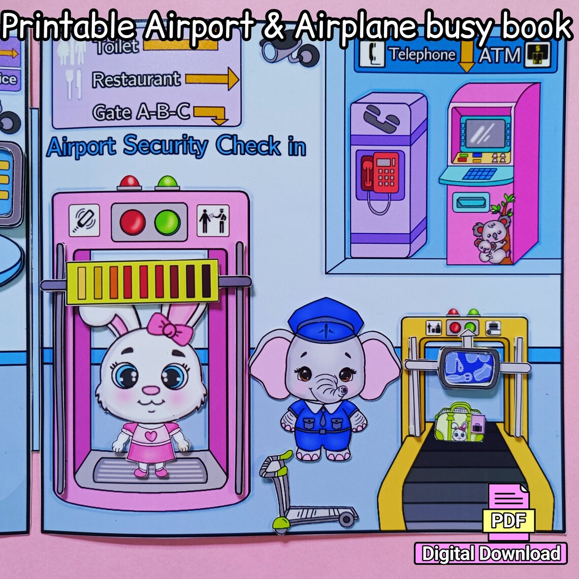 Printable Paper Airport,& Airplane Cute Animals Busy Book for Kids ...