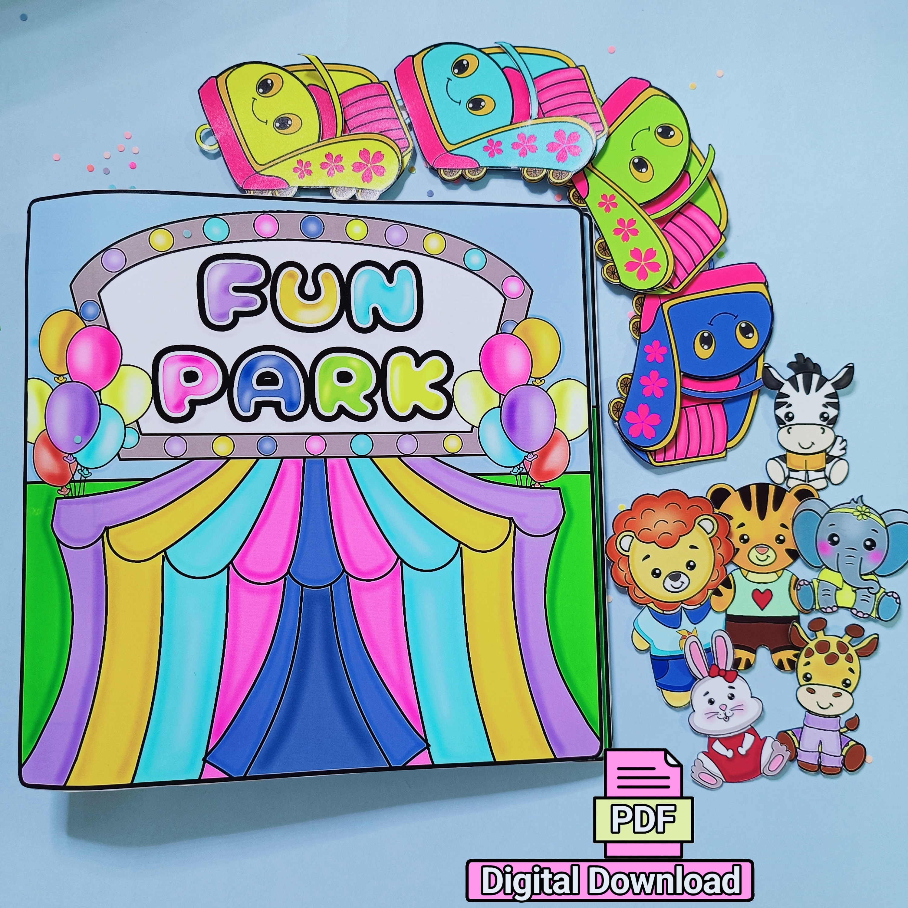 Printable Paper Fun Fair Cute Animal Busy Book Kit for Kids. Preschool ...