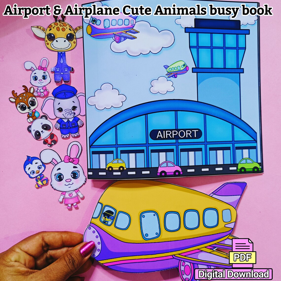 Printable Paper Airport,& Airplane Cute Animals Busy Book for Kids ...