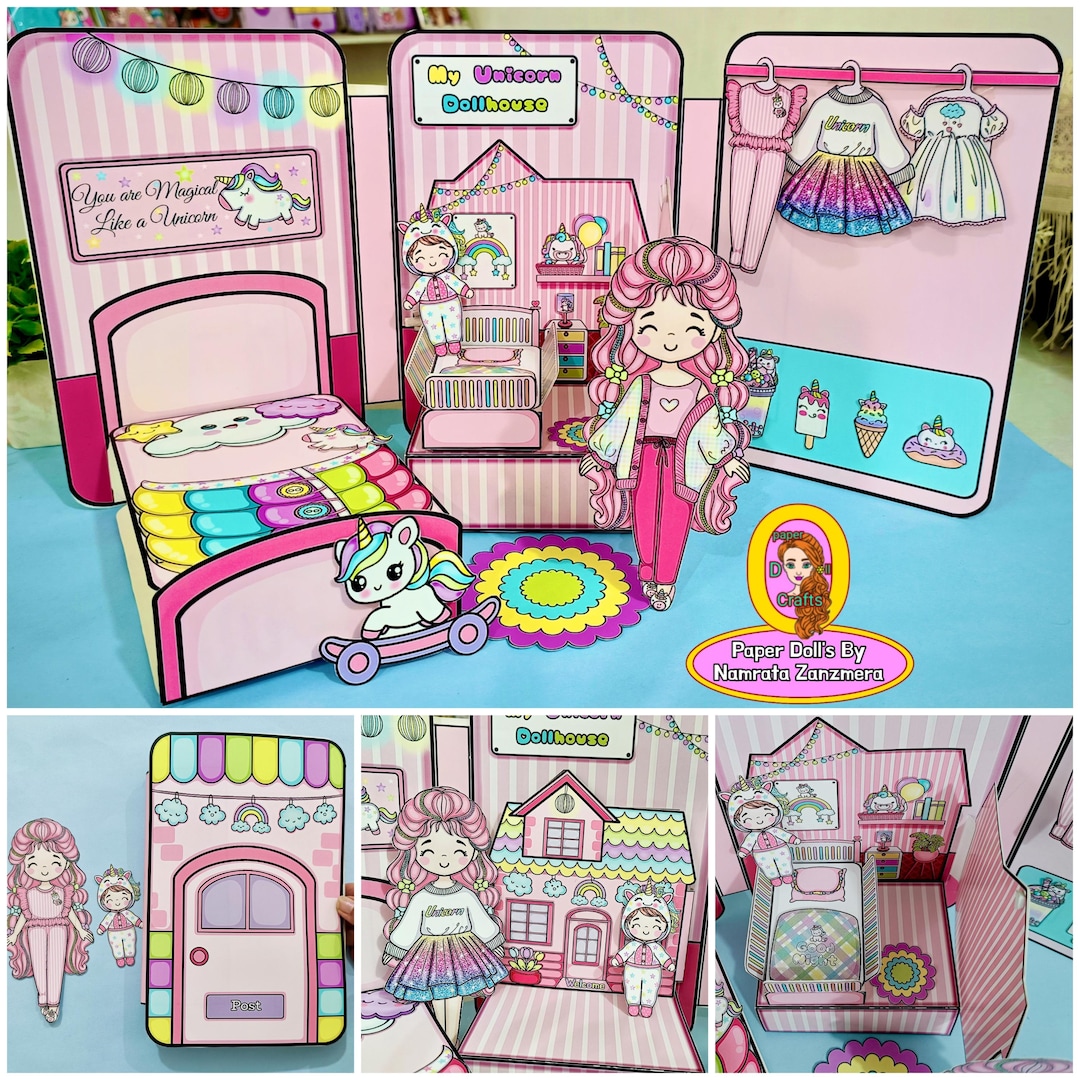 Unicorn Dollhouse Paper Doll Set: 3D Printable Kids' Activity Book (PDF ...