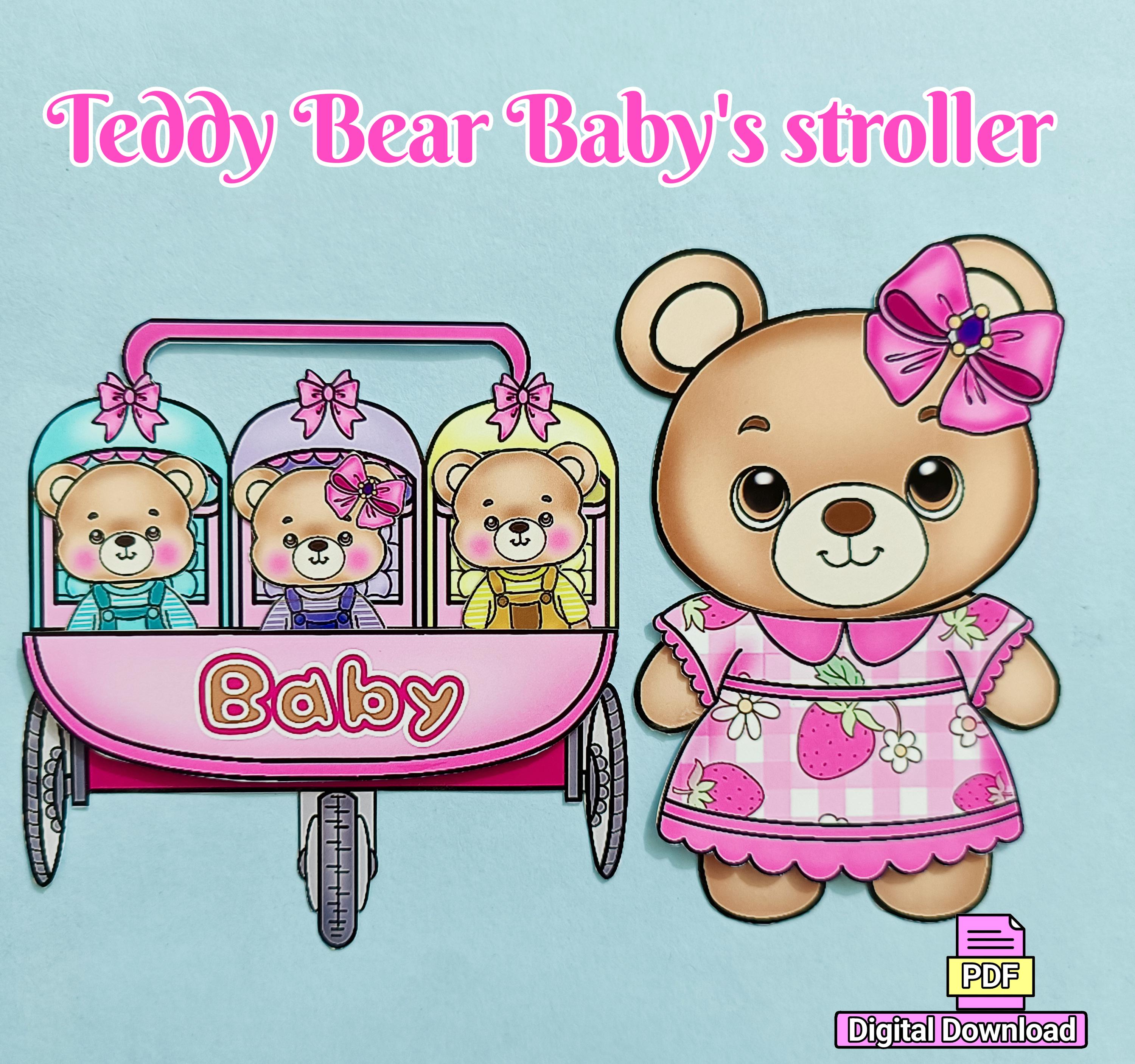 Printable Teddy Bear Stroller Paper Toy: Kids' Activity (PDF Pattern ...