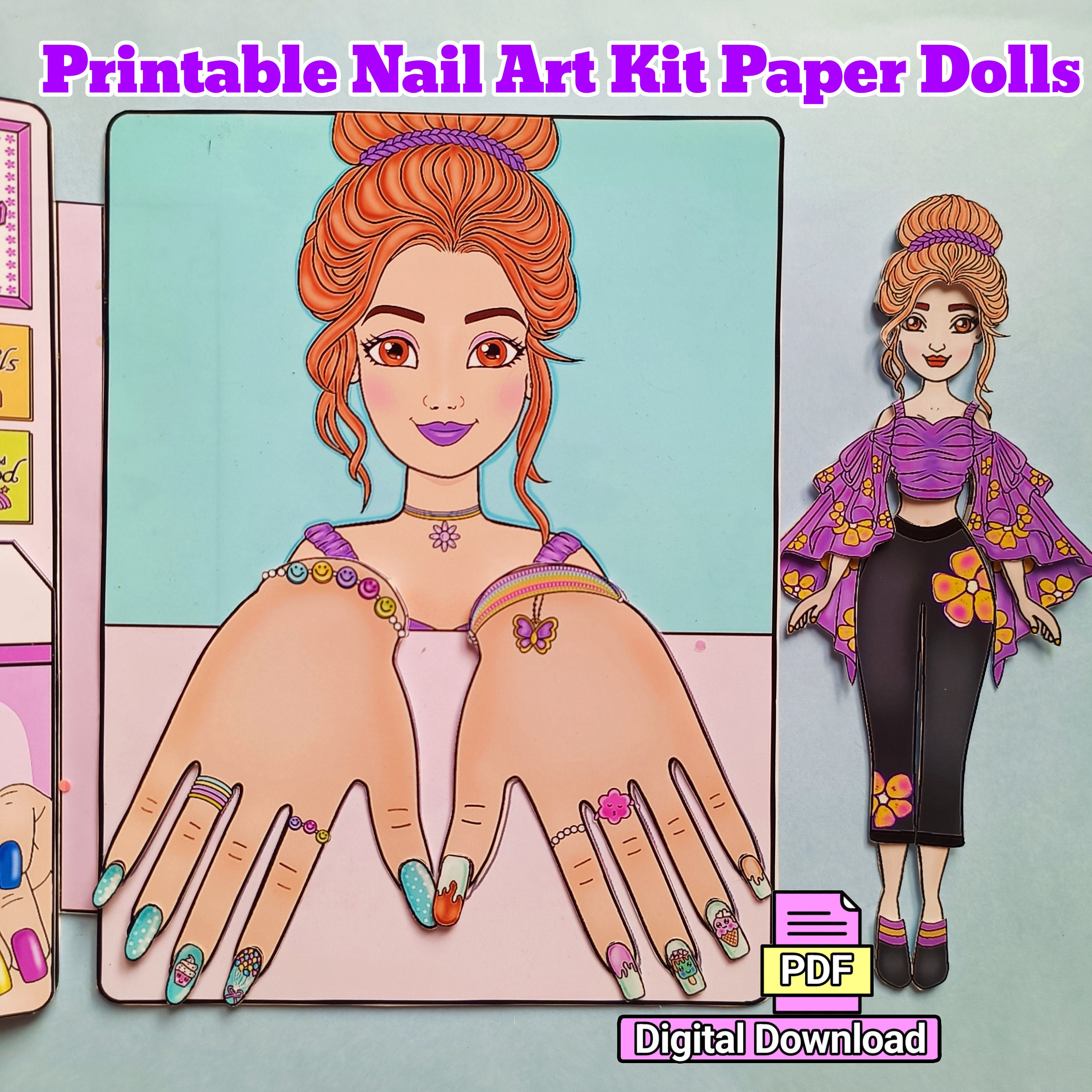 Printable Paper Doll Nail Art Kit Book for Kids Activities Project. Kit ...
