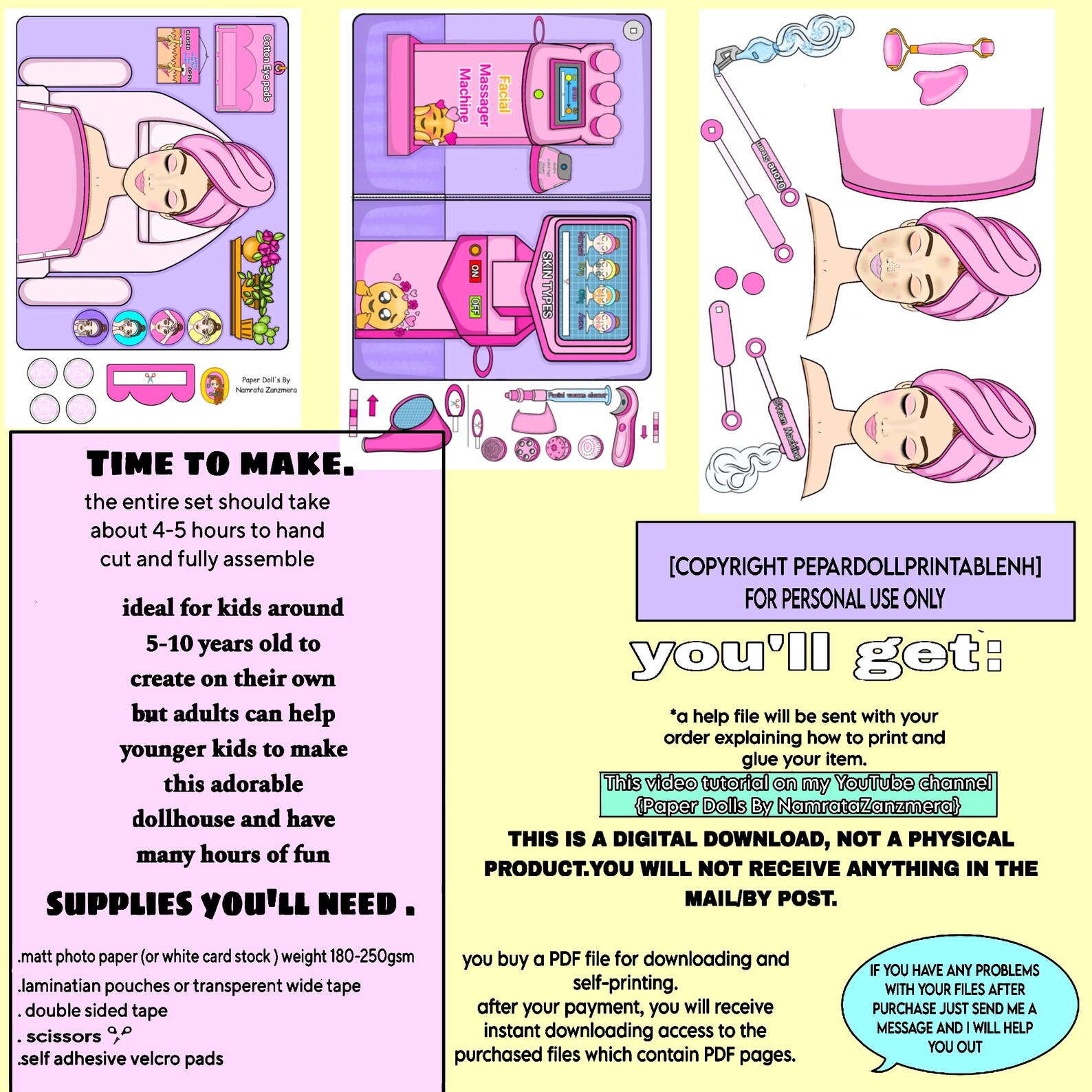 Printable Paper Doll Spa Kit: Skincare Salon, Beauty Play (digital ...