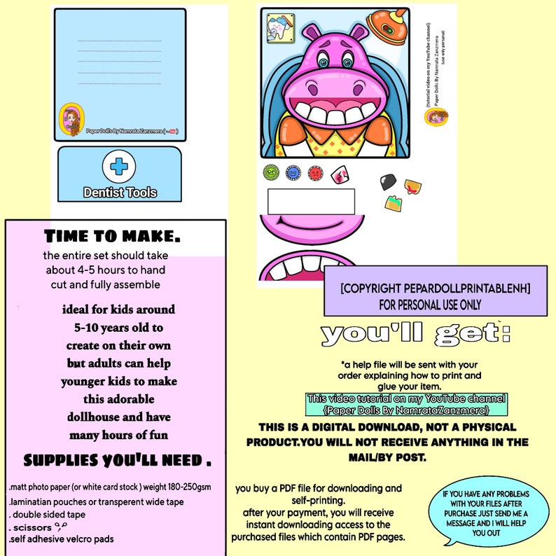 Dental Care Hippo Printable Kit: Kids' Preschool Game (digital Download ...
