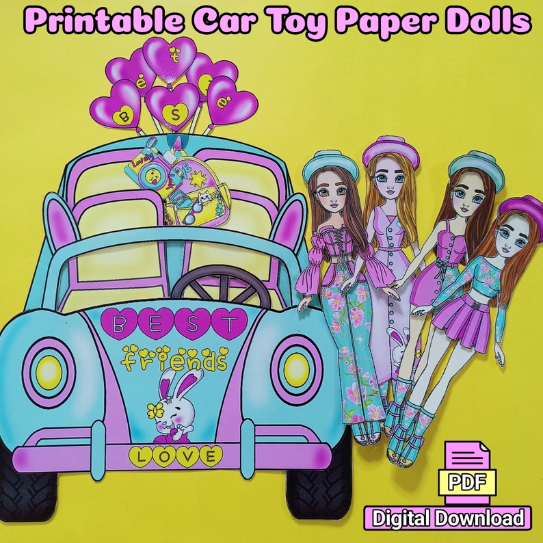Printable Paper Doll Car Toy Template: DIY Kids Activity (digital ...