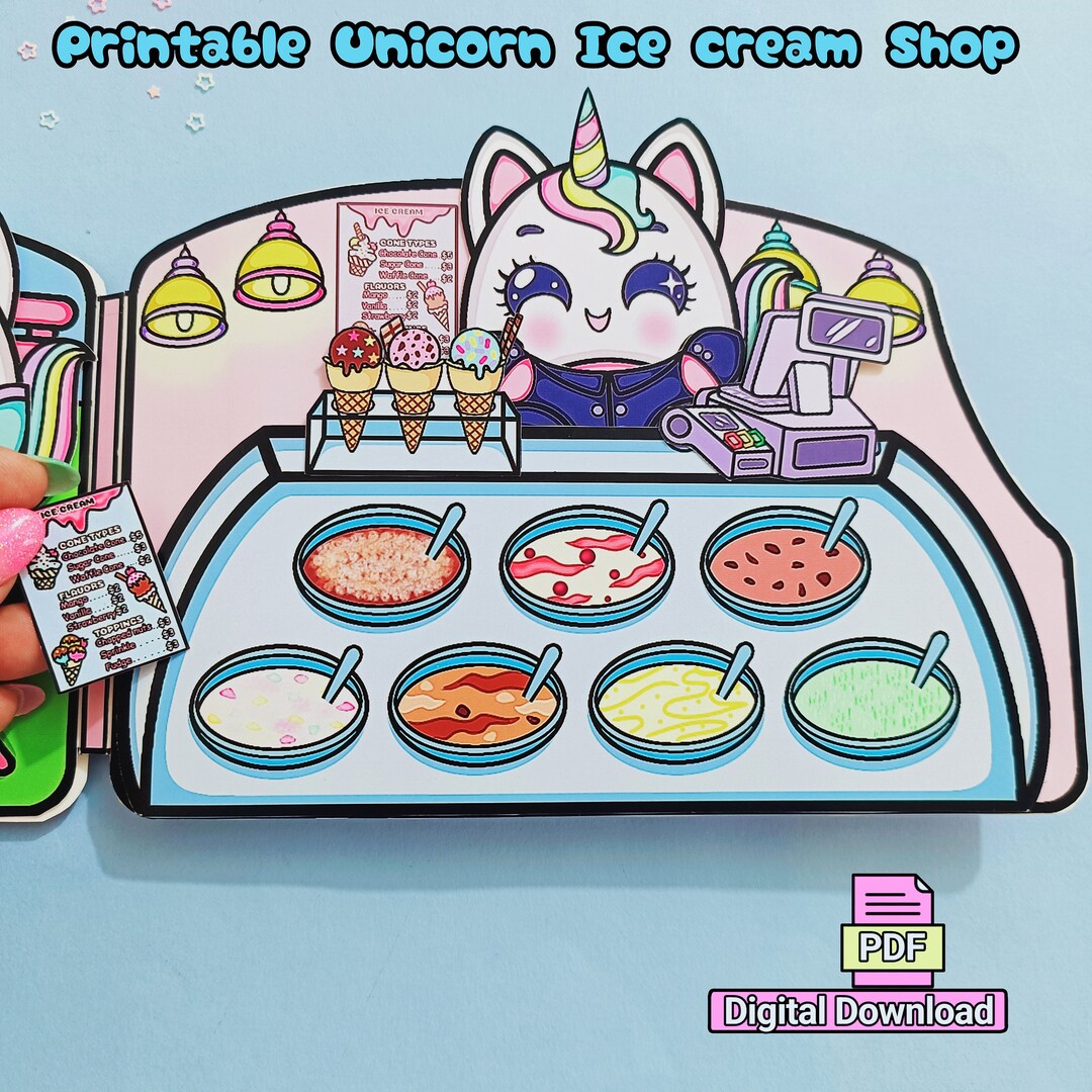 Printable Paper Unicorn Ice Cream Shop Book Kit for Kids. Kids ...