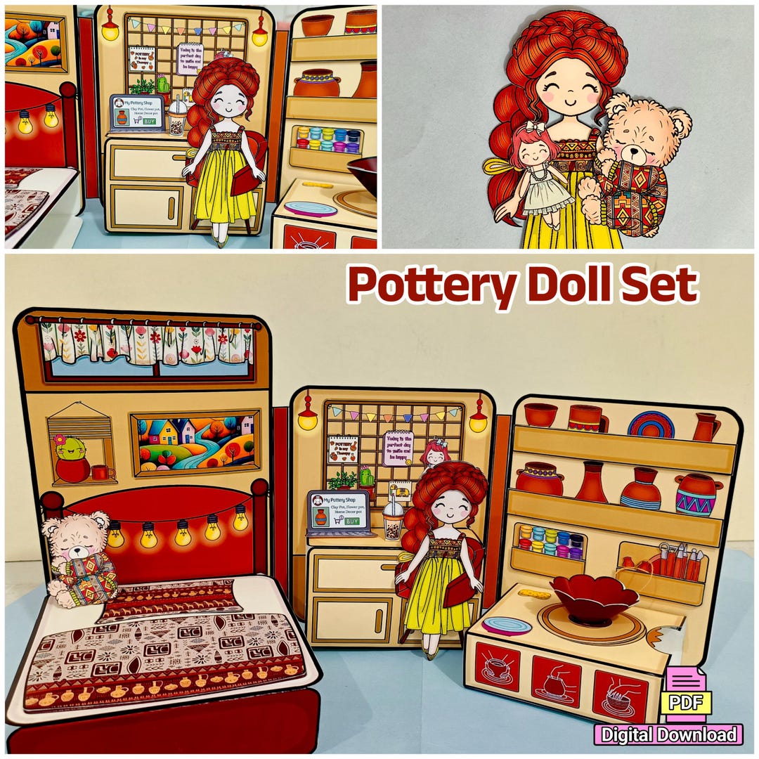 3D Pottery Dollhouse: Printable Paper Doll Activity Book (PDF Download ...