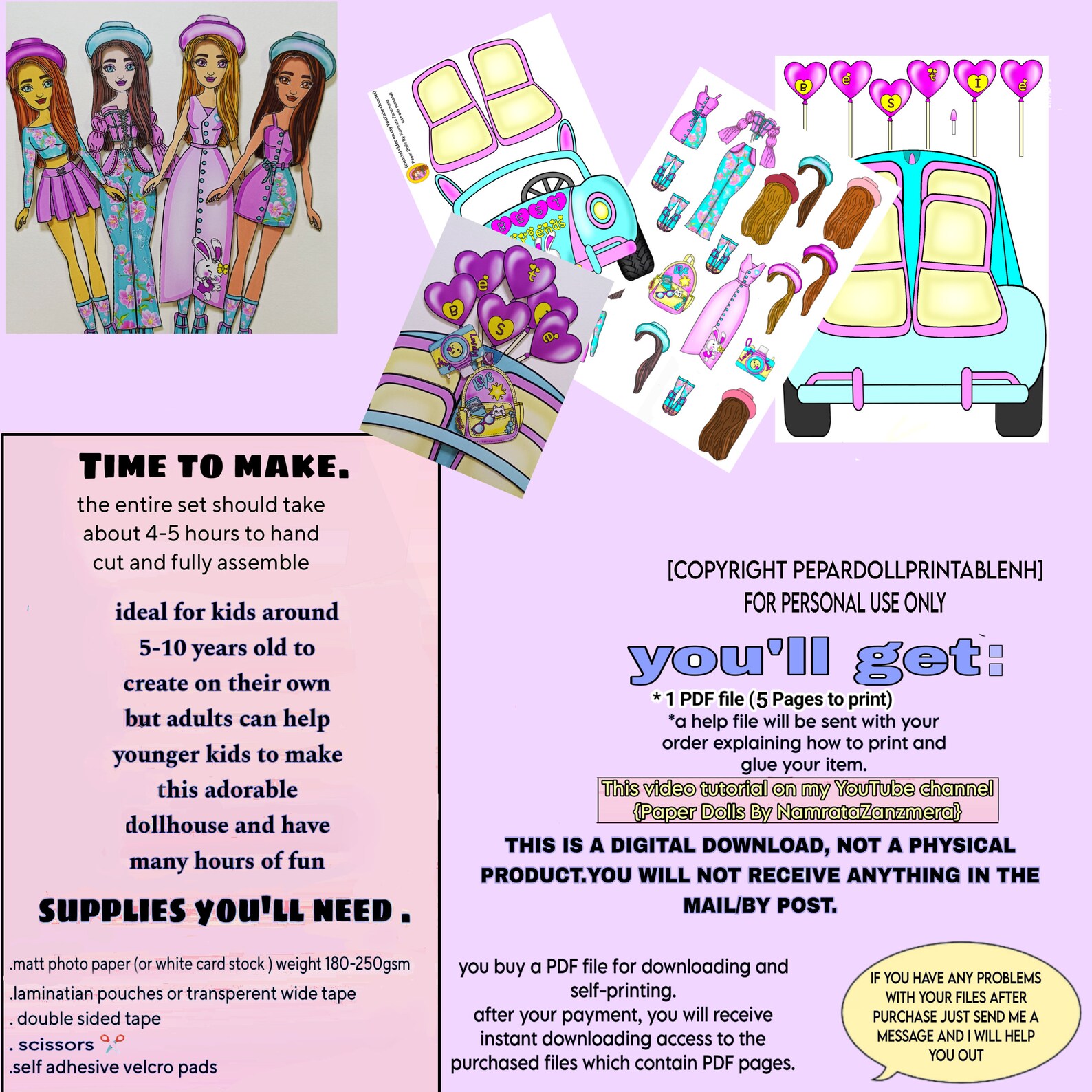 Printable Paper Doll Car Toy Template: DIY Kids Activity (digital ...