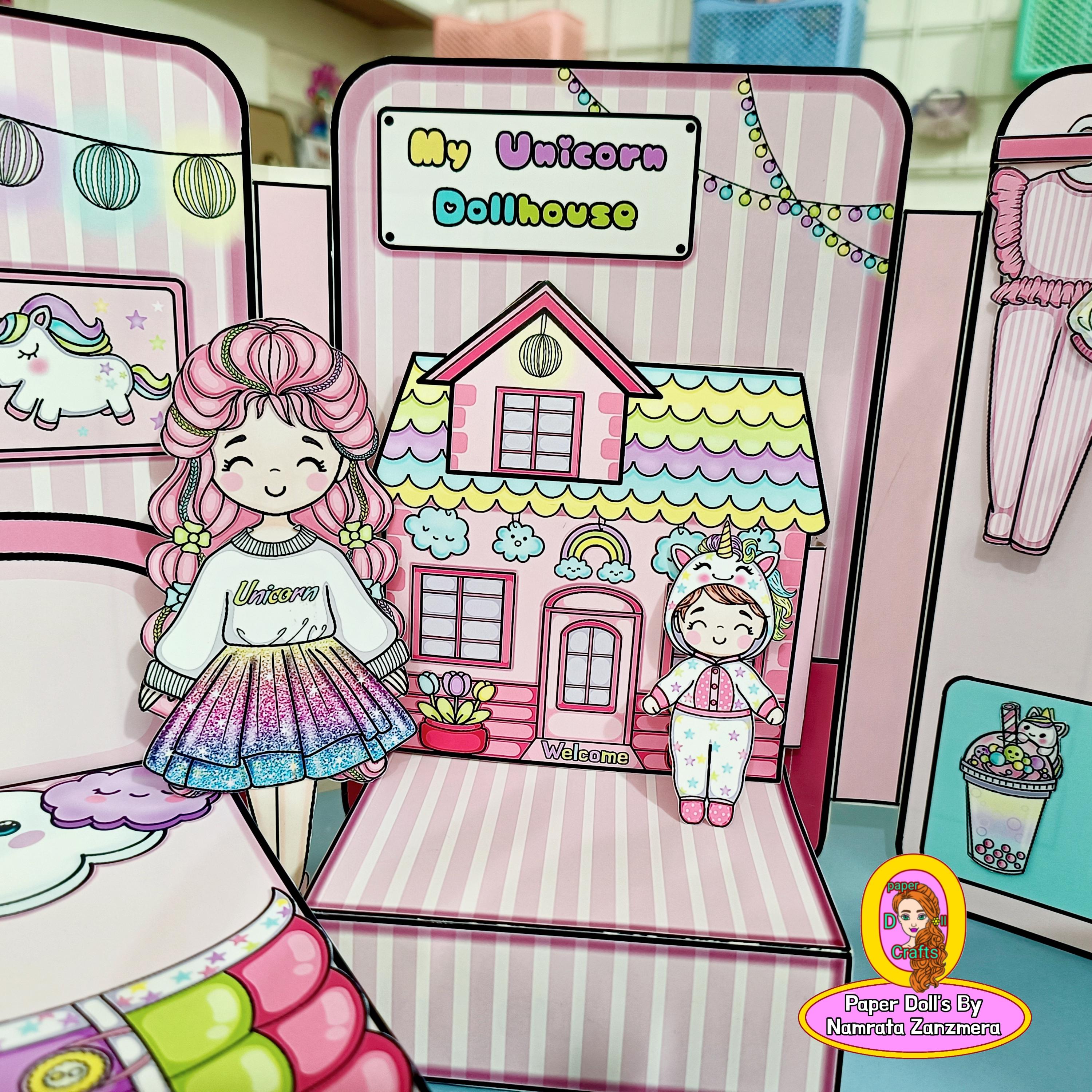 Unicorn Dollhouse Paper Doll Set: 3D Printable Kids' Activity Book (PDF ...