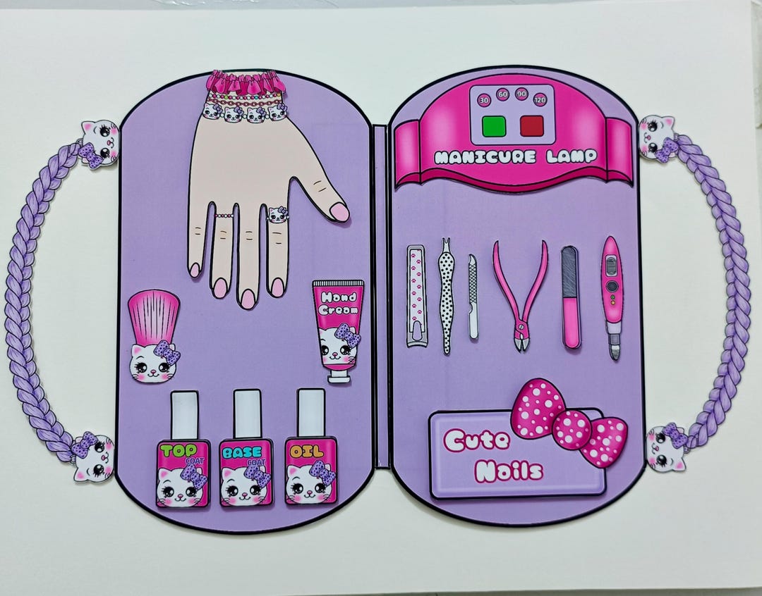 Printable Paper Nail Salon Kit for Girls. Cute Cat Theme, Gift for Kids ...