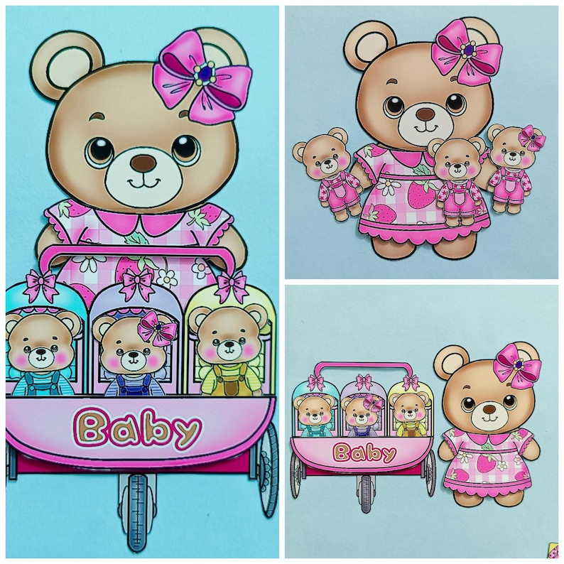 Printable Teddy Bear Stroller Paper Toy: Kids' Activity (PDF Pattern ...