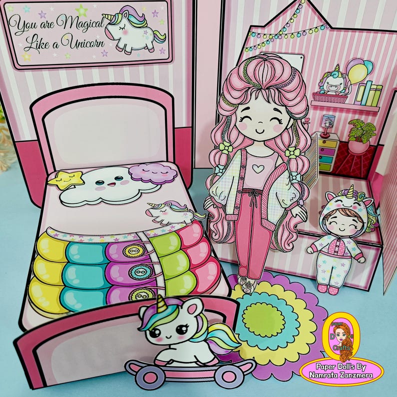 Unicorn Dollhouse Paper Doll Set: 3D Printable Kids' Activity Book (PDF ...