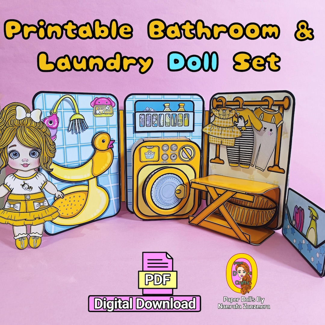 Bathroom & Laundry Set, Printable Paper Doll , Kit for Kids. Paper ...