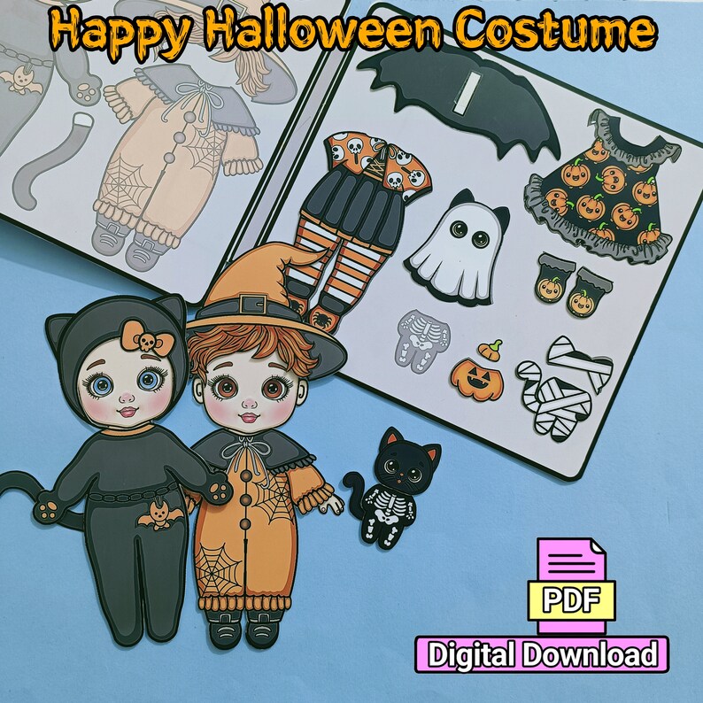 Printable Halloween Paper Doll Dress-up Kit: Spooky Costumes (digital ...