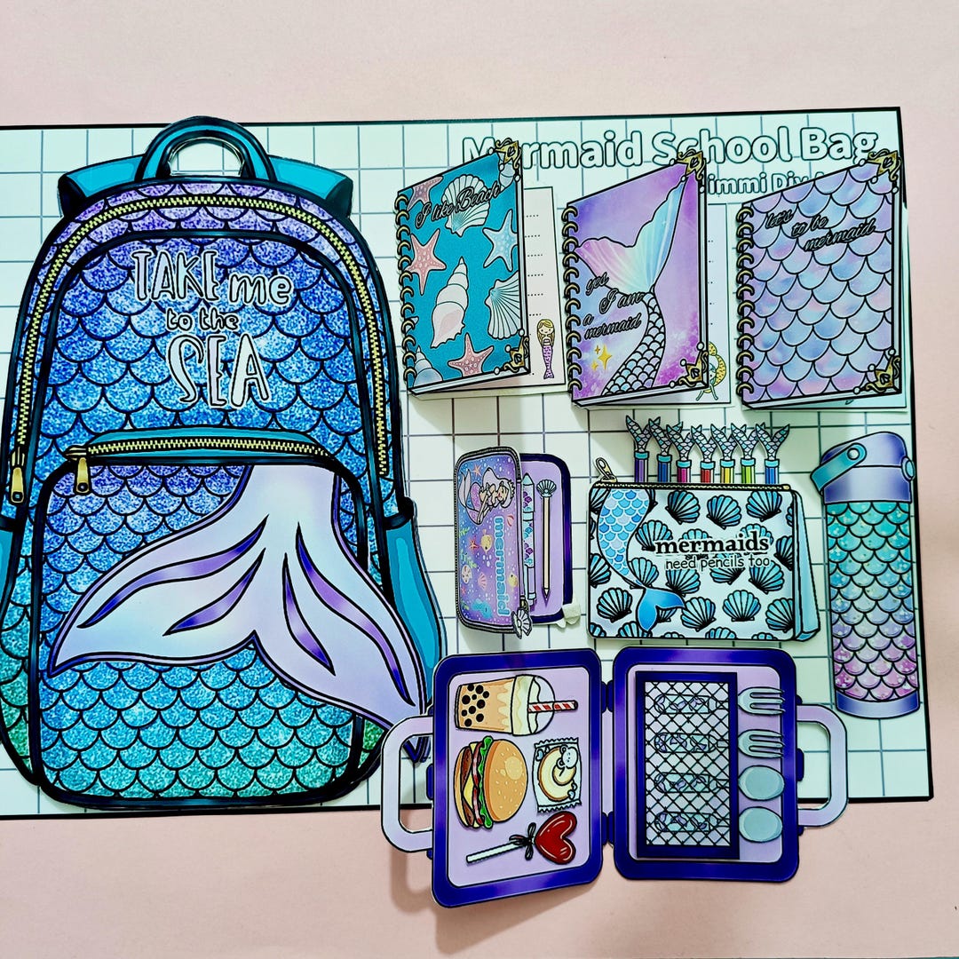 Mermaid School Bag Printable Paper Kit : DIY Craft Kit (digital ...