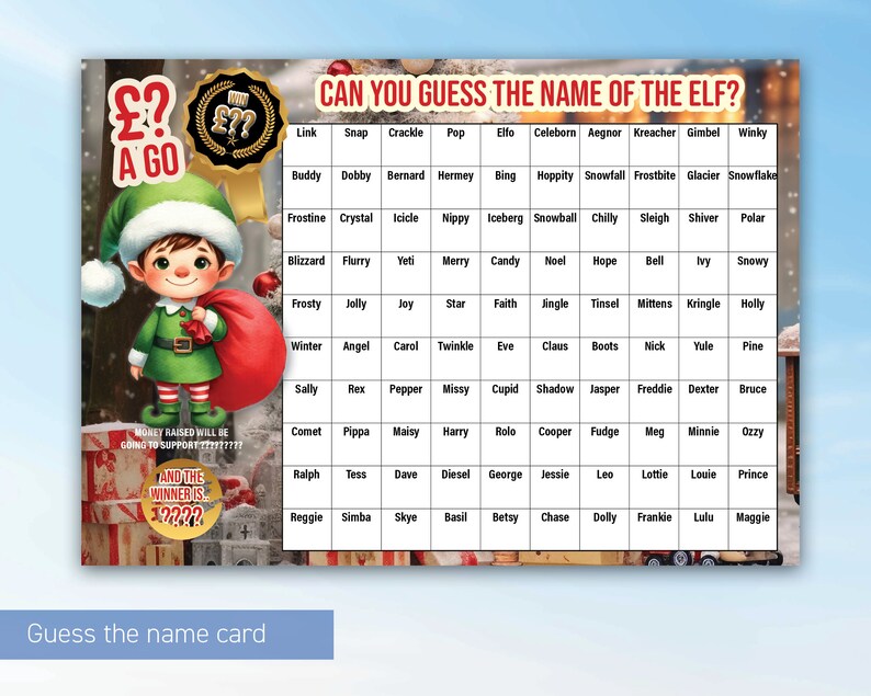 Christmas Elf Guess the Name of Scratchcard Fundraising Game Christmas ...