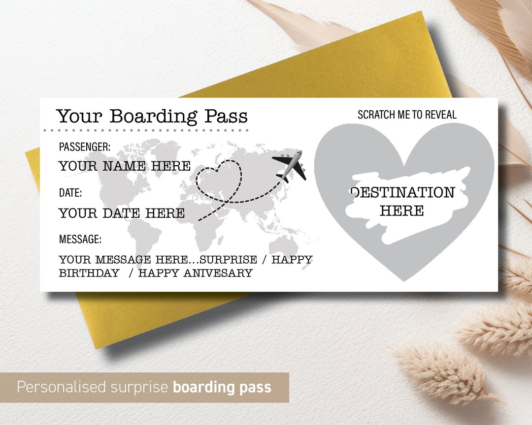 Personalised Scratch Reveal Boarding Pass | Scratch off Surprise ...