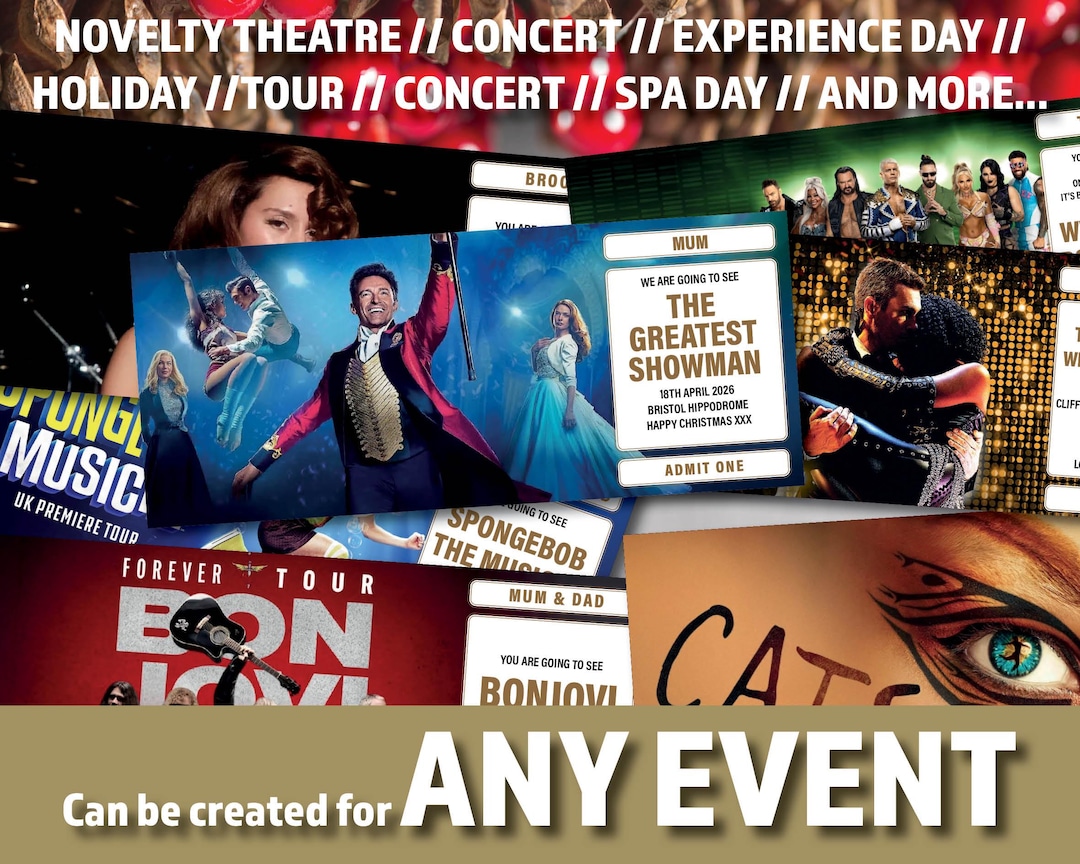 Personalised Christmas Theatre Event Ticket , Surprise Birthday Gift ...