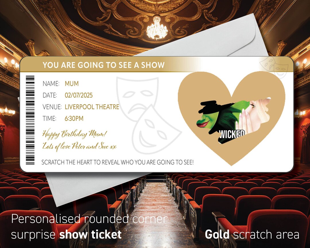 Personalised Theatre Show Scratch Reveal Ticket | Event Ticket ...