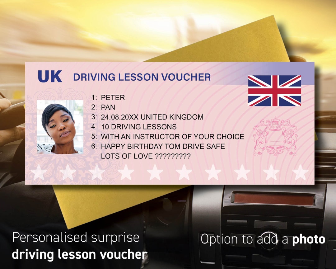 Personalised Driving Lessons Gift Voucher, UK License, Birthday ...