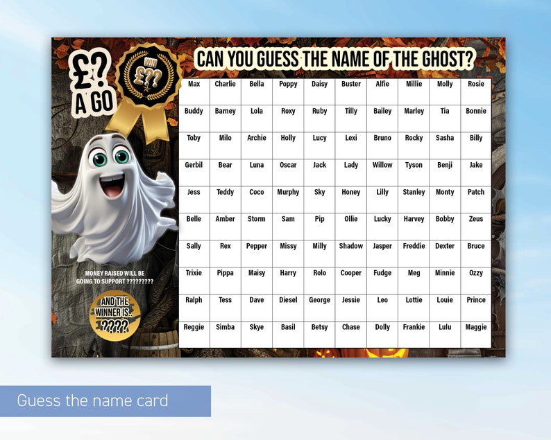 GHOST Guess the Name of Scratchcard Fundraising Game Halloween Fete ...