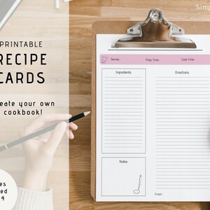 Printable Recipe Cards Set for Personalized Cookbooks and Culinary ...
