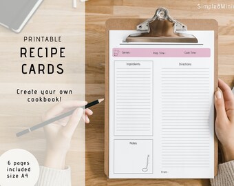 Printable Recipe Cards Set for Personalized Cookbooks and Culinary ...