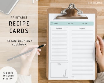Printable Recipe Cards Set for Personalized Cookbooks and Culinary ...