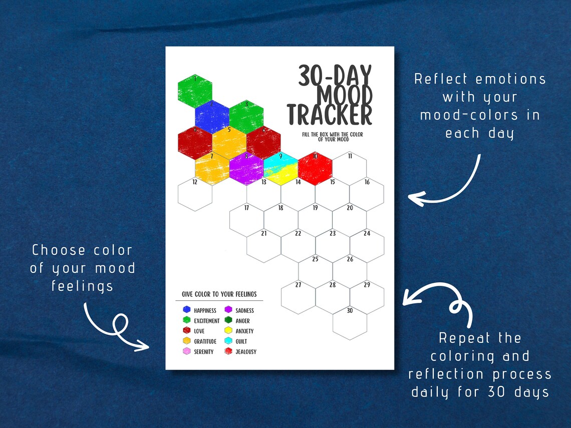 30-day Mood Tracker Daily Hive Mood Journal Printable Digital Mood ...