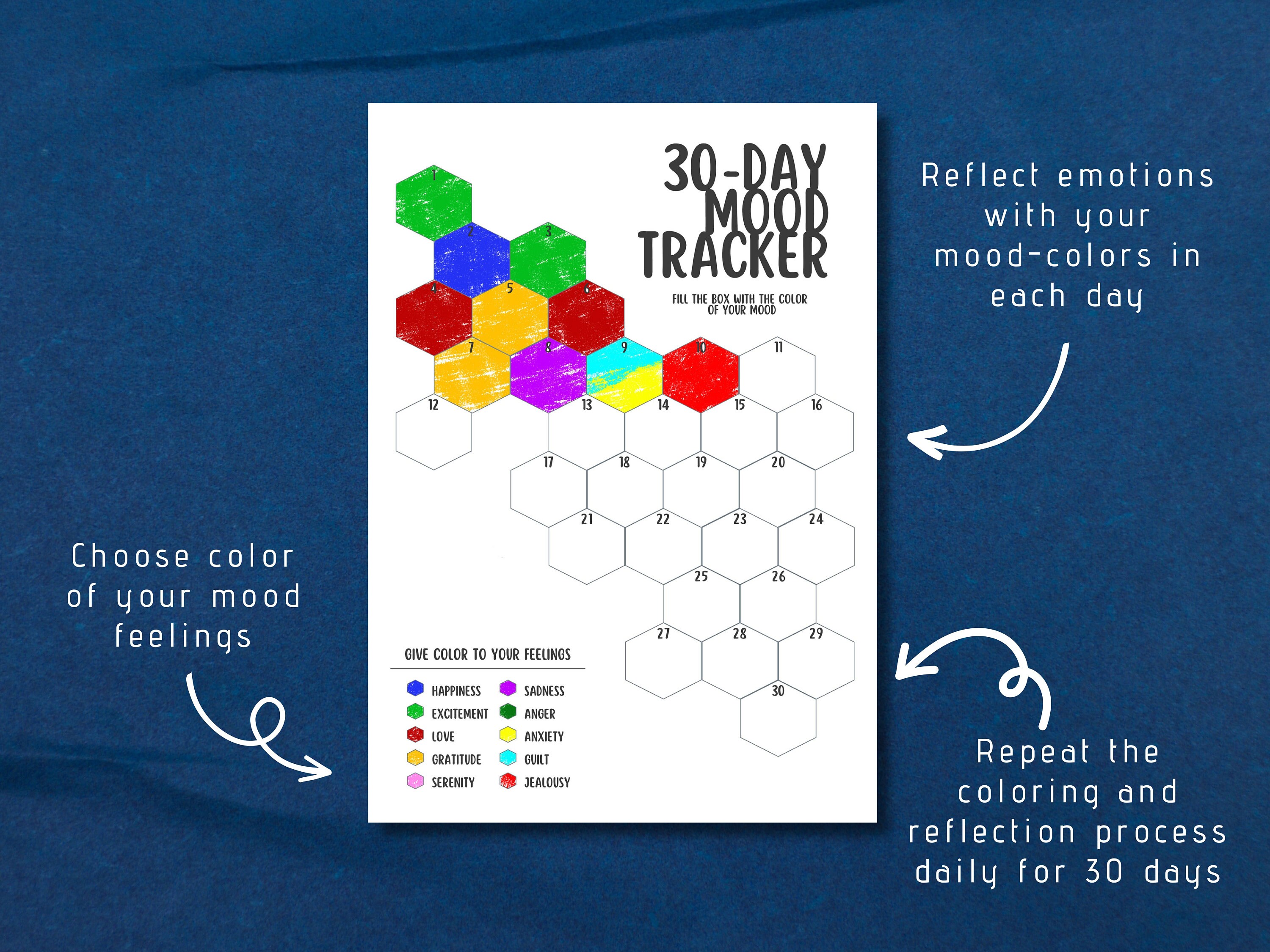 30-day Mood Tracker | Daily Hive Mood Journal | Printable Digital Mood ...