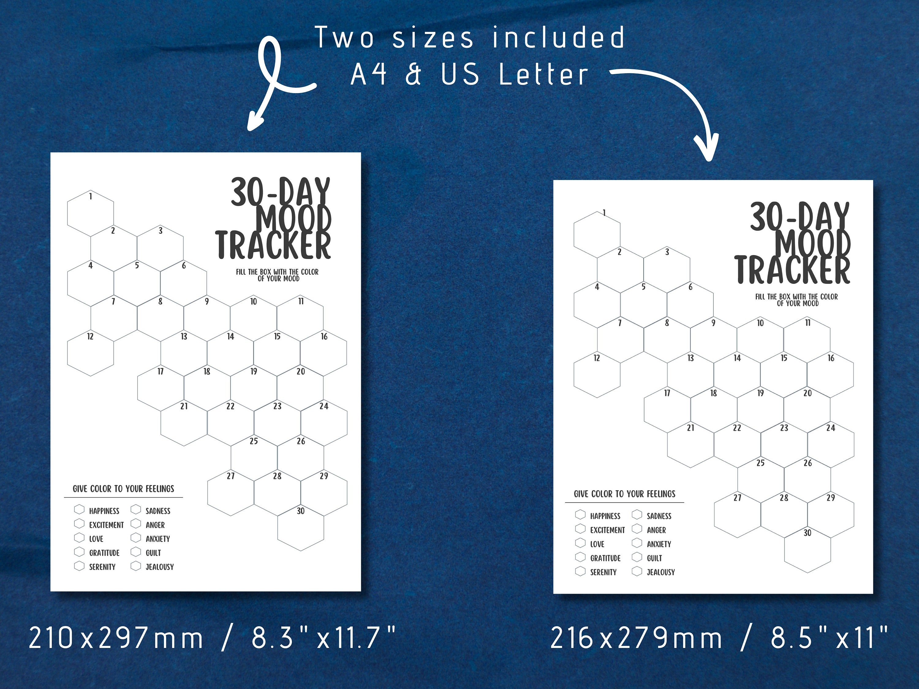 30-day Mood Tracker | Daily Hive Mood Journal | Printable Digital Mood ...
