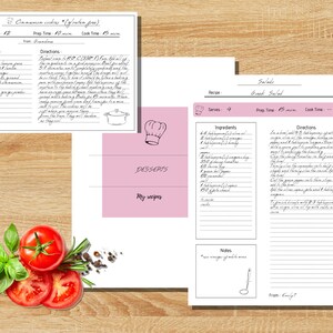 Printable Recipe Cards Set for Personalized Cookbooks and Culinary ...