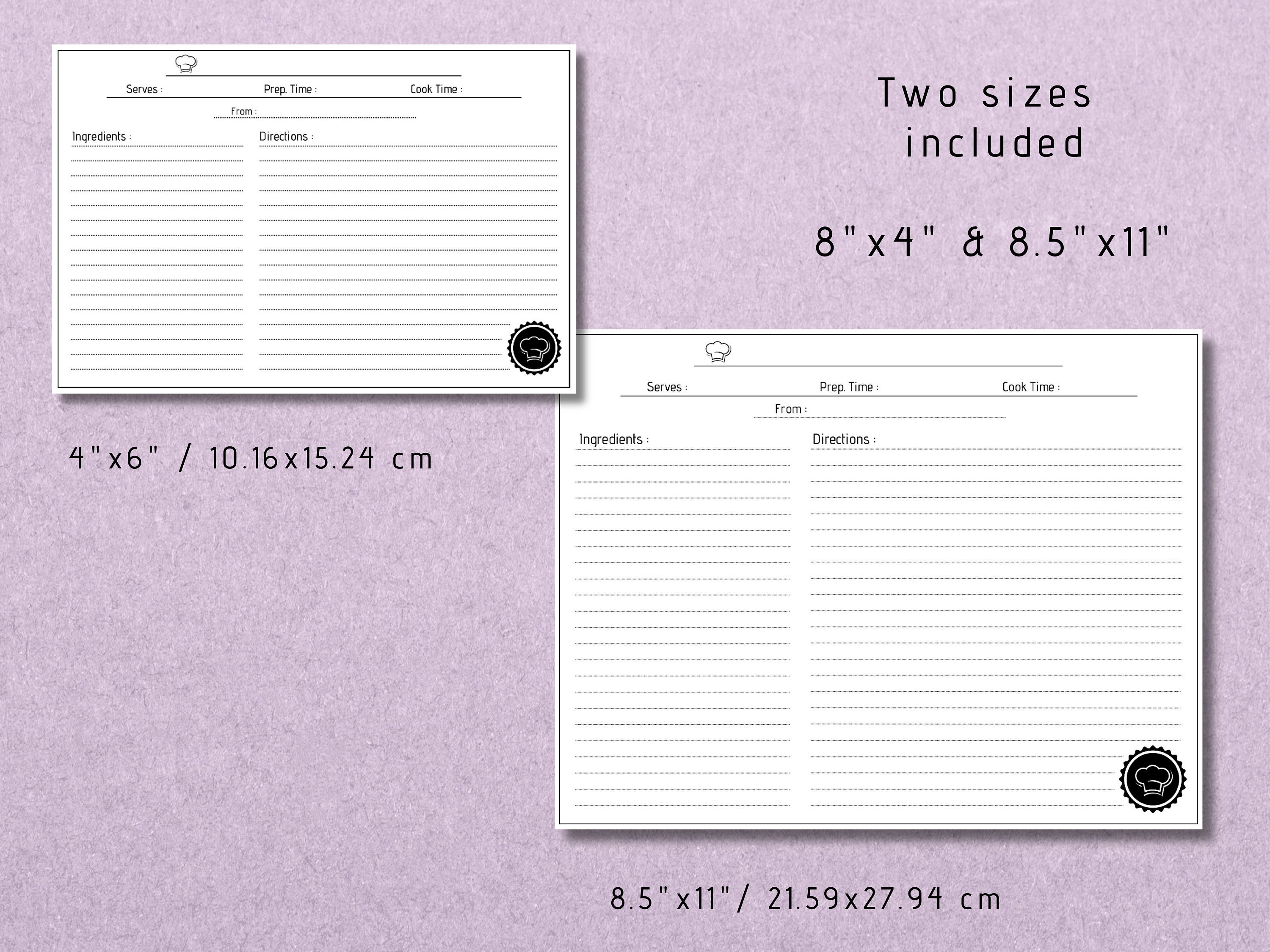 Printable Recipe Cards for Recipe Box Organization 4x6 and 8.5x11 Sizes ...
