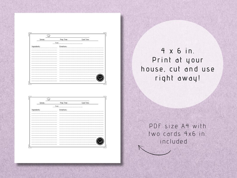 Printable Recipe Cards for Recipe Box Organization | 4x6" and 8.5x11 ...