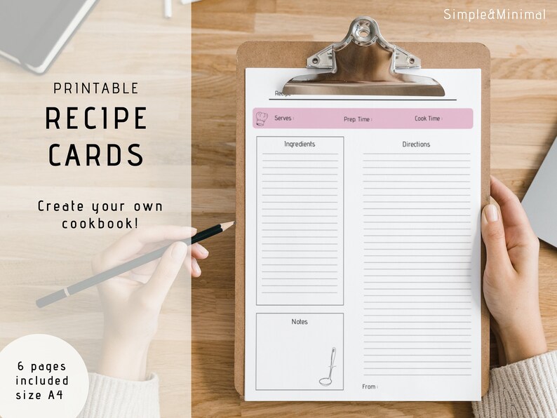 Printable Recipe Cards Set for Personalized Cookbooks and Culinary ...