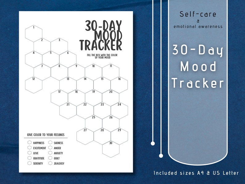 30-day Mood Tracker | Daily Hive Mood Journal | Printable Digital Mood ...