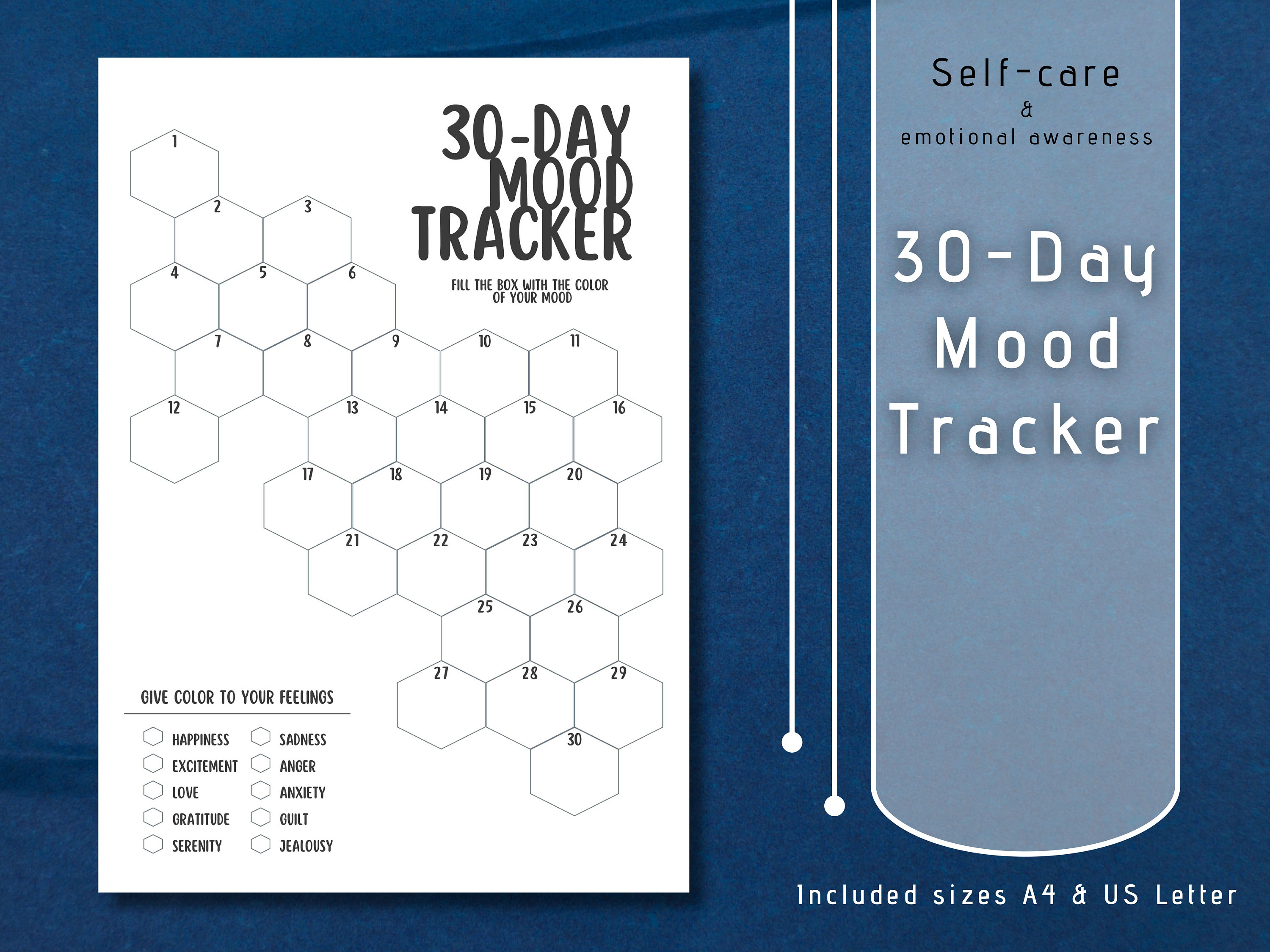 30-day Mood Tracker | Daily Hive Mood Journal | Printable Digital Mood ...