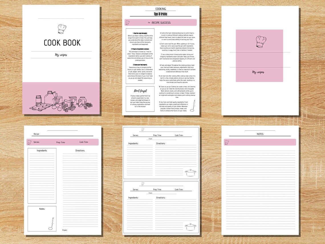 Printable Recipe Cards Set for Personalized Cookbooks and Culinary ...