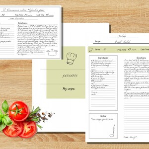 Printable Recipe Cards Set for Personalized Cookbooks and Culinary ...