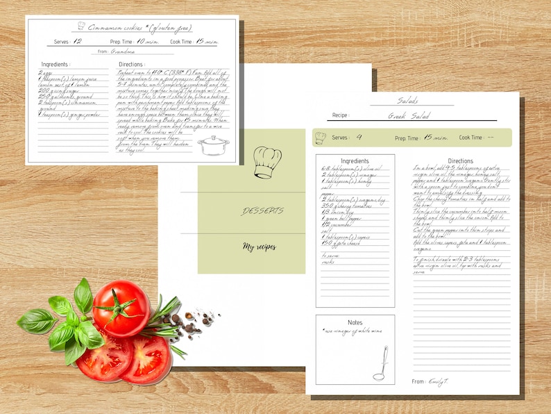 Printable Recipe Cards Set for Personalized Cookbooks and - Etsy
