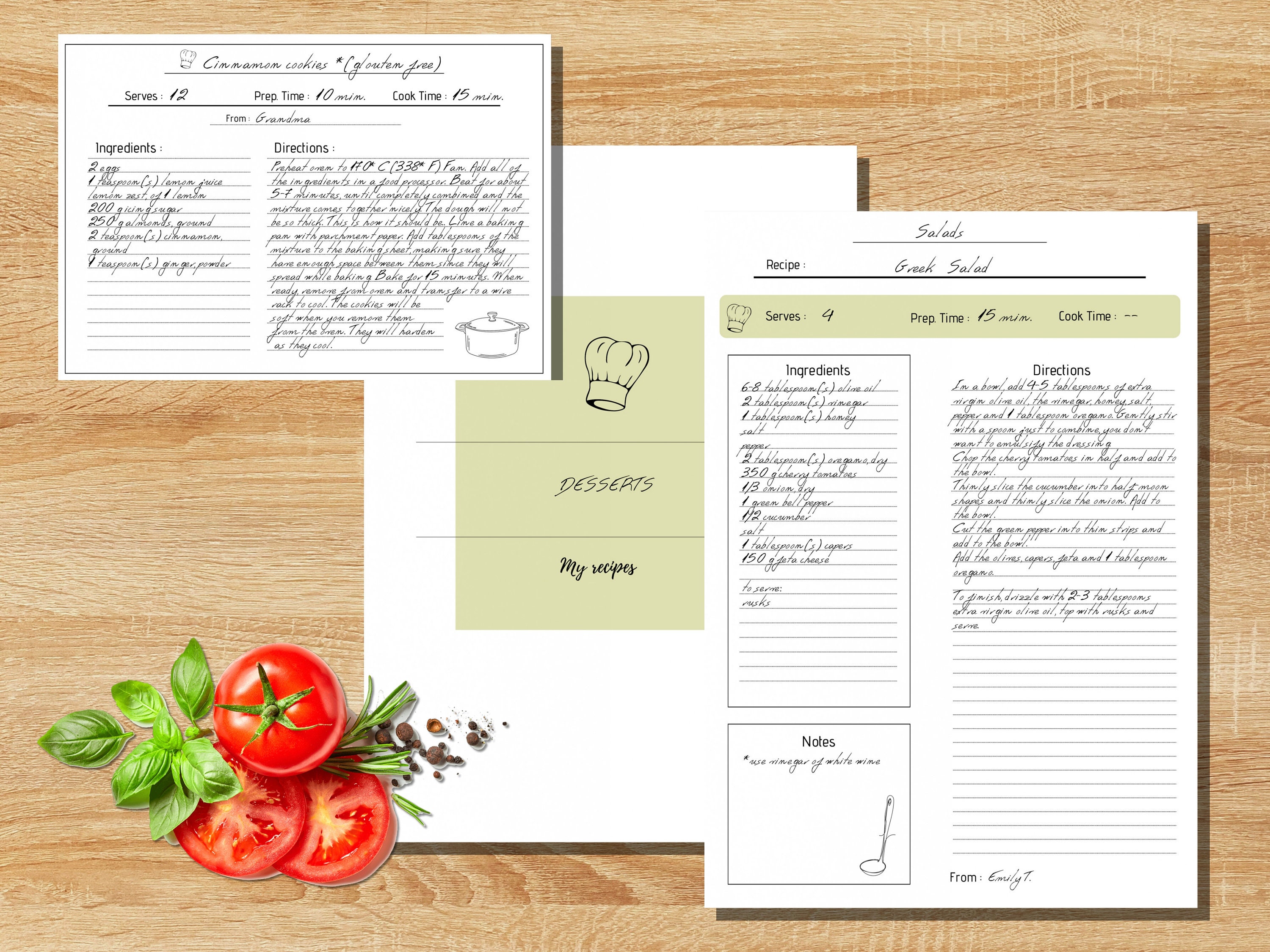 Printable Recipe Cards Set for Personalized Cookbooks and Culinary ...
