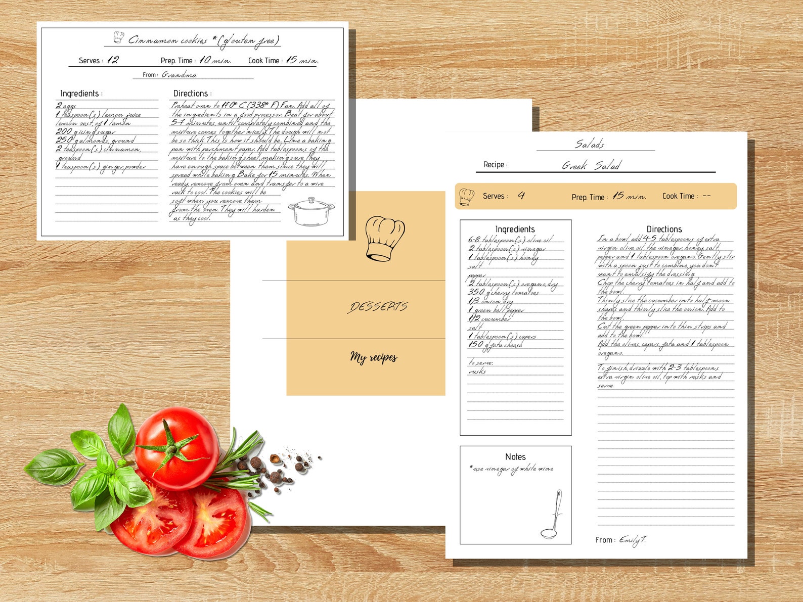 Printable Recipe Cards Set for Personalized Cookbooks and Culinary ...