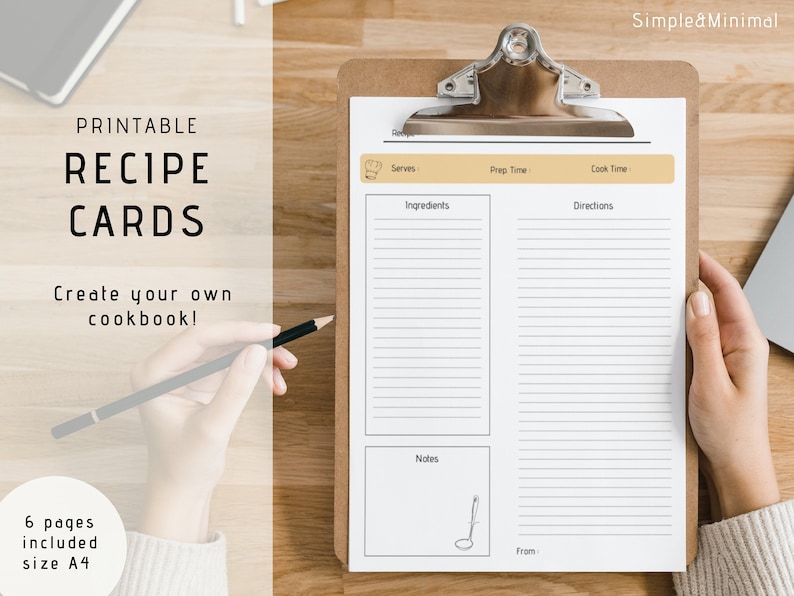 Printable Recipe Cards Set for Personalized Cookbooks and Culinary ...