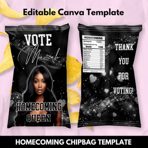 Editable Homecoming Chip Bag Black and Diamond Template | Custom Canva ...