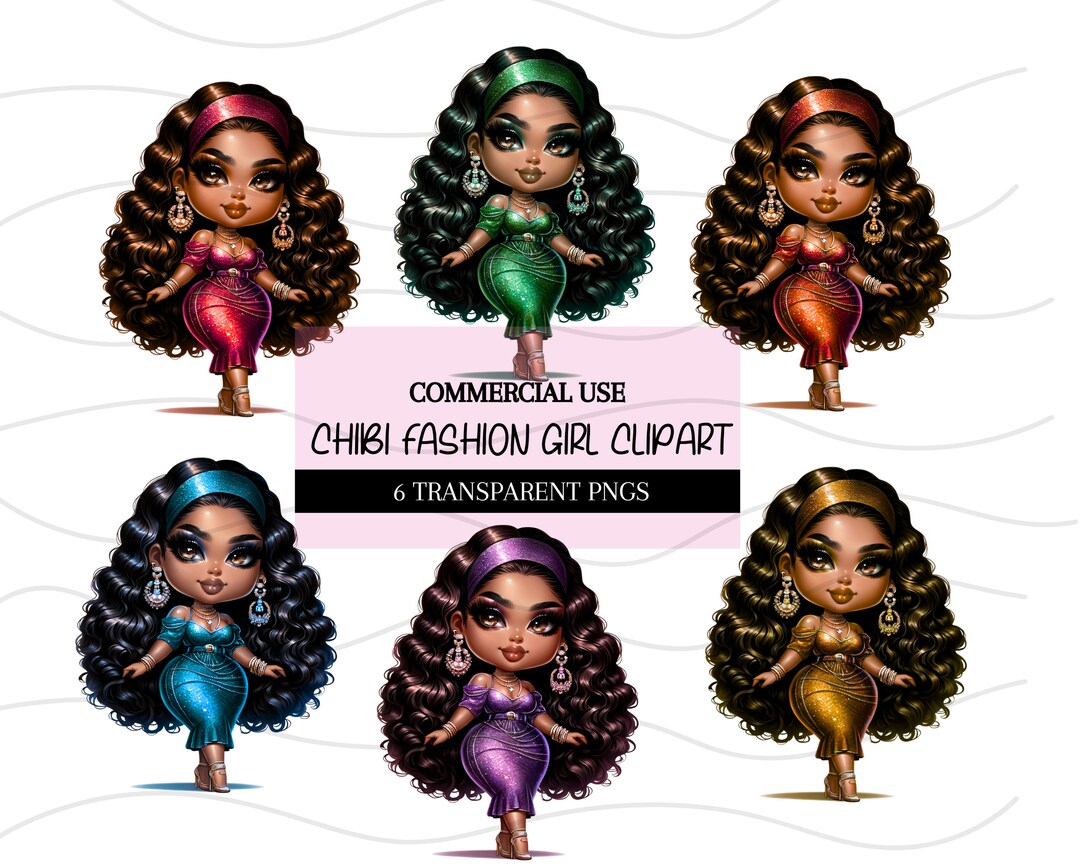 Glam Chibi Fashion Girls Clipart Bundle: Fashion Clipart, Digital Png ...