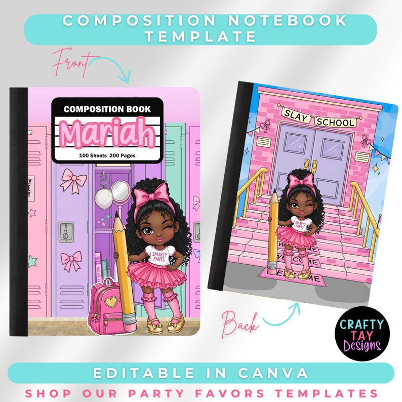 Editable Composition Notebook Cover Template | “smarty Pants” Girl ...