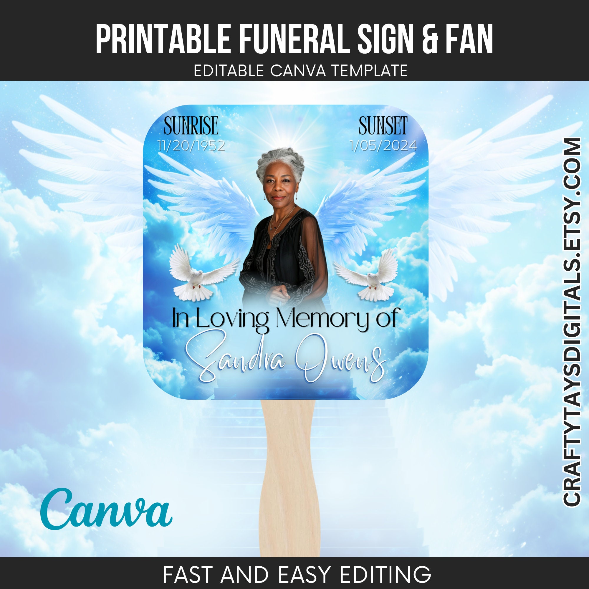 Editable Memorial Sign & Fan Bundle Template | Printable and Editable ...