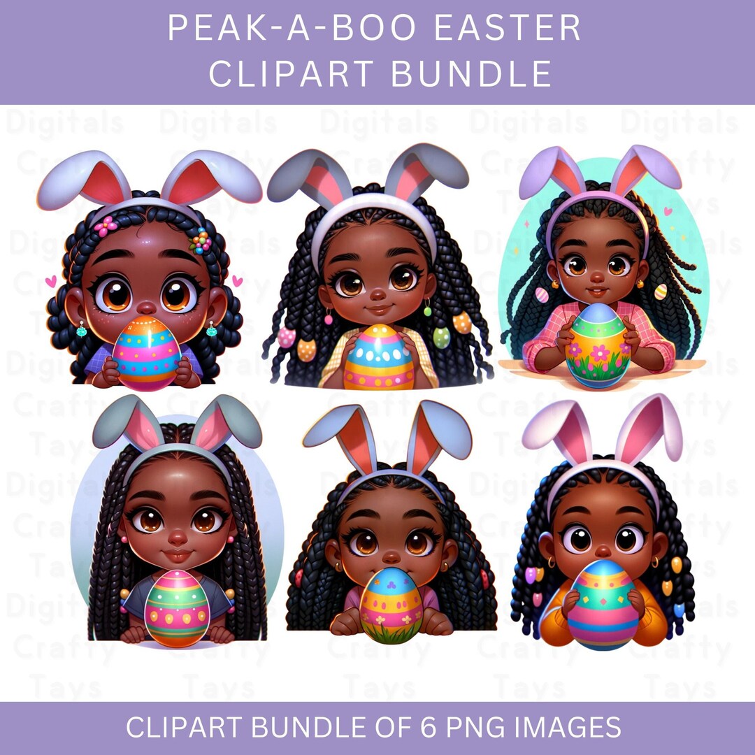 African American Girl Easter Peak a Book Clipart Bundle: Easter Clipart ...