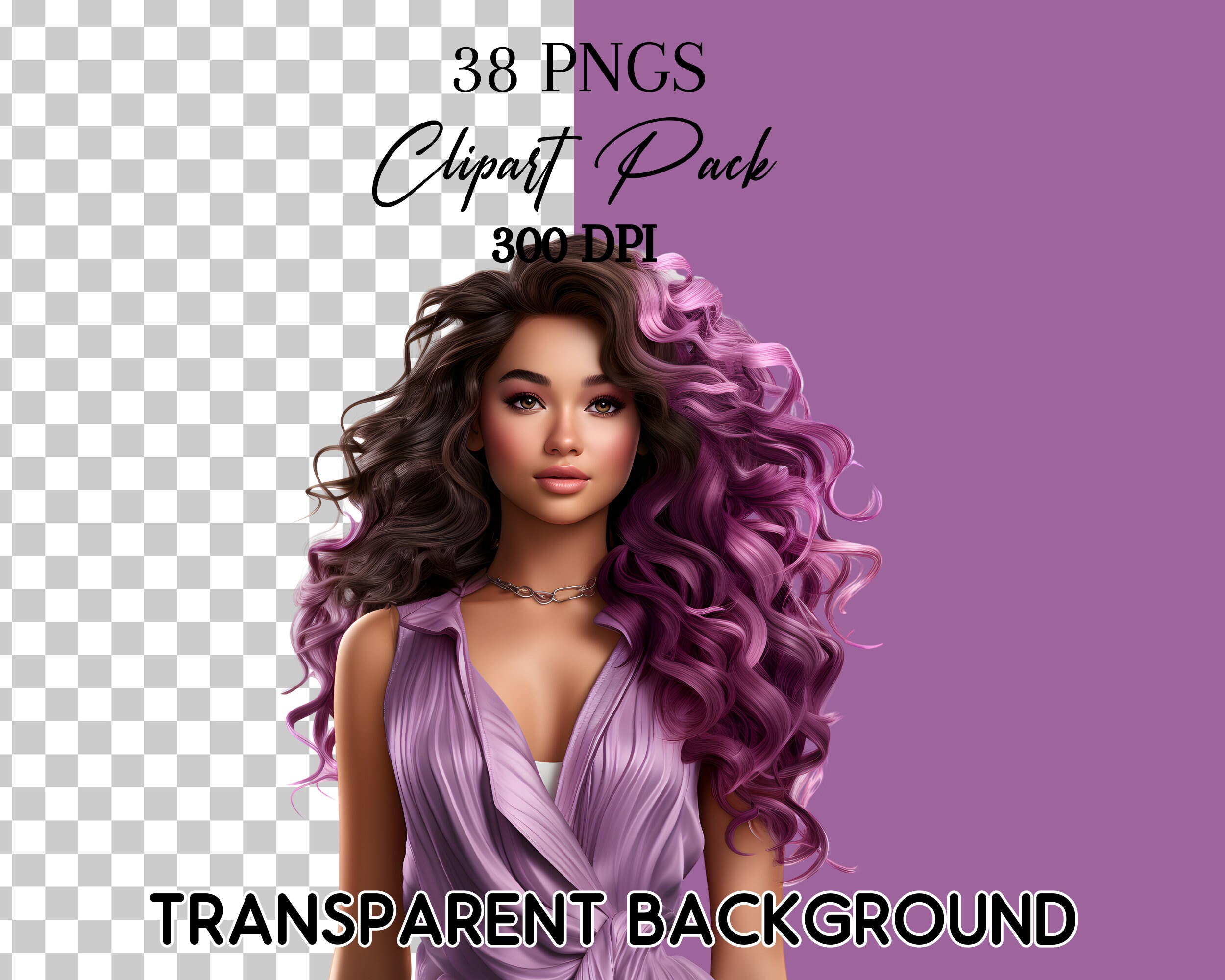Purple Fashion Girl Clipart Bundle: Fashion Clipart, Digital Png ...