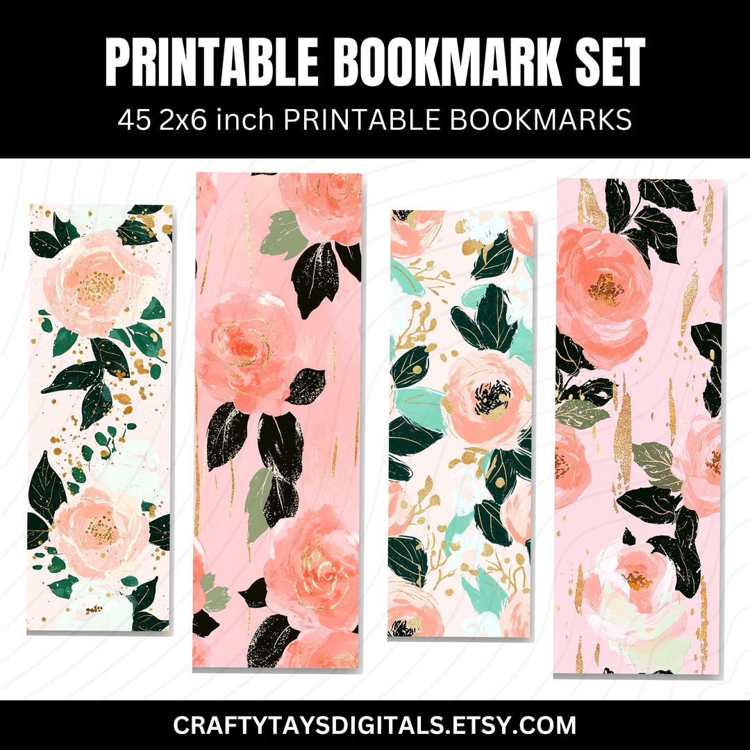 Pink Floral Printable Bookmark Set - Digital Download Bookmark Bundle ...
